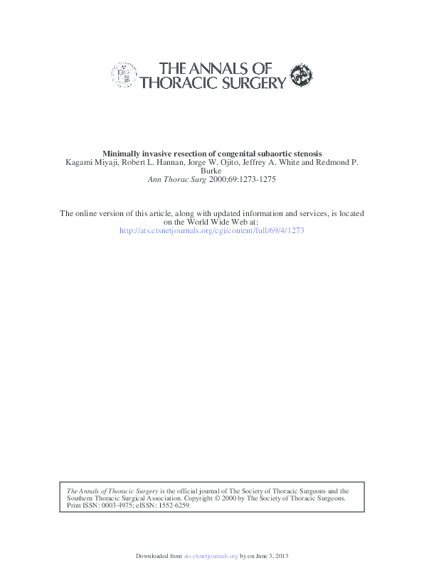 (PDF) Minimally invasive resection of congenital subaortic stenosis ...