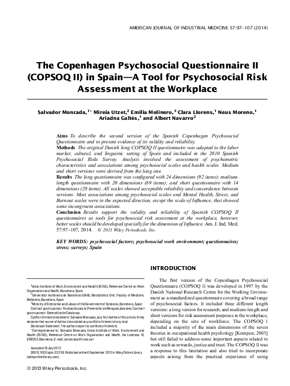 Copsoq Questionnaire