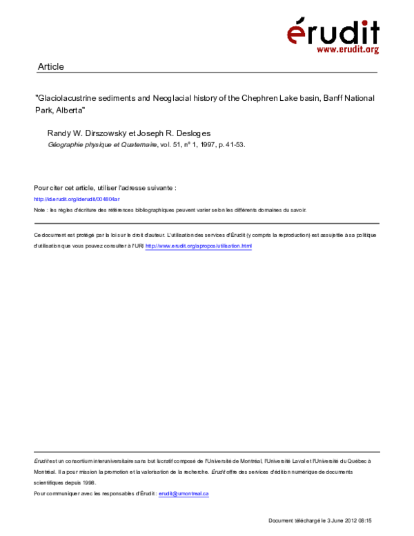 (PDF) Glaciolacustrine sediments and Neoglacial history of the Chephren ...