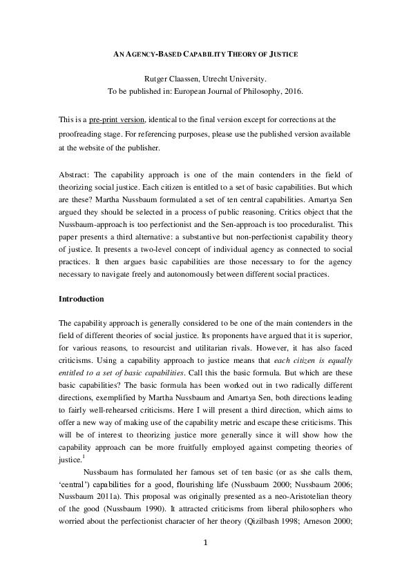 (PDF) An Agency-Based Capability Theory of Justice