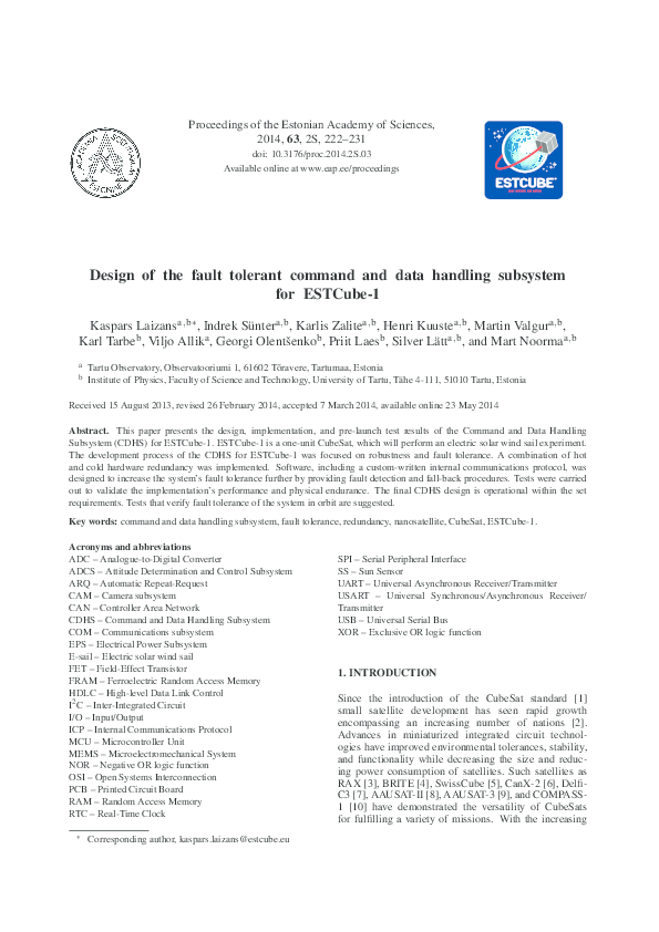 Pdf Design Of The Fault Tolerant Command And Data Handling Subsystem
