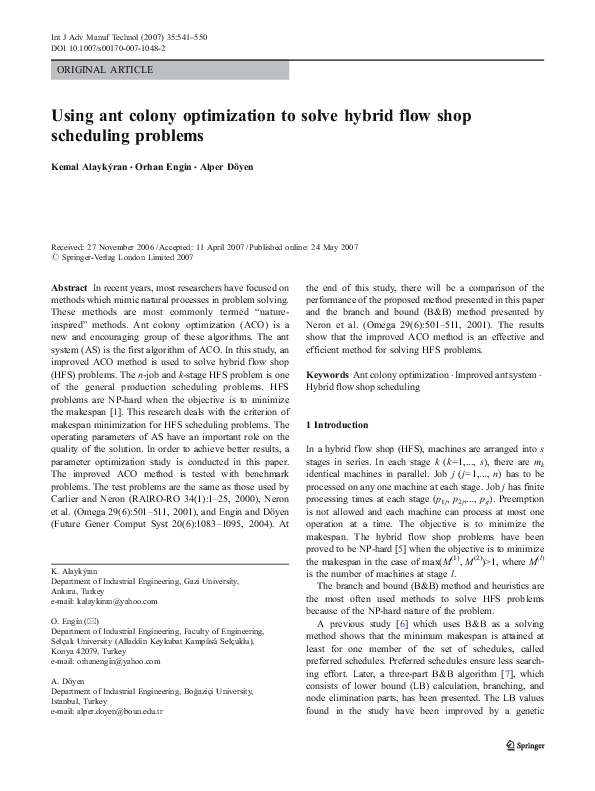 (PDF) Using ant colony optimization to solve hybrid flow shop scheduling problems