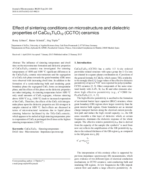 (PDF) Influence of sintering temperature on secondary phases formation and microwave dielectric ...