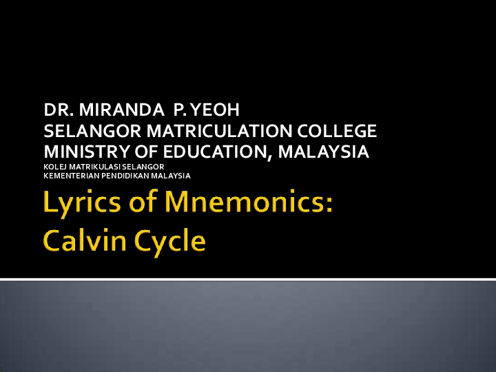 (PDF) Lyrics of Mnemonics: The Calvin Cycle of Photosynthesis
