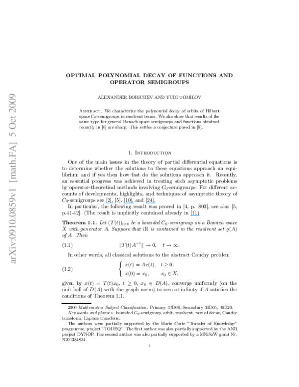 (PDF) Optimal polynomial decay of functions and operator semigroups