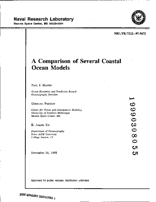 (PDF) A comparison of several coastal ocean models | G. Peggion ...