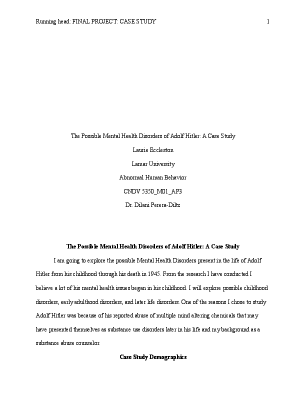 (DOC) The Possible Mental Health Disorders of Adolf Hitler: A Case Study