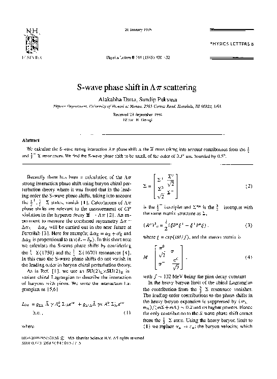 (PDF) S-wave phase shift in Λπ scattering