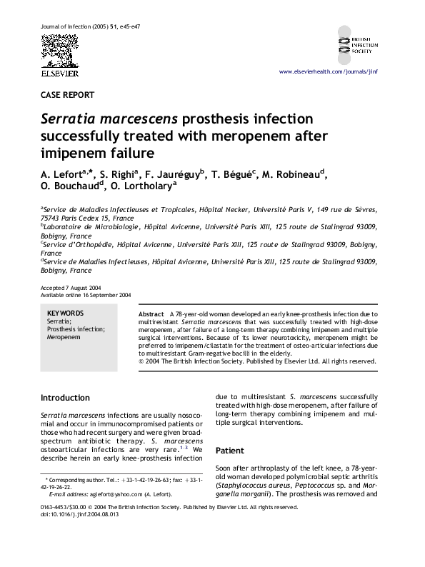(PDF) Serratia marcescens prosthesis infection successfully treated ...