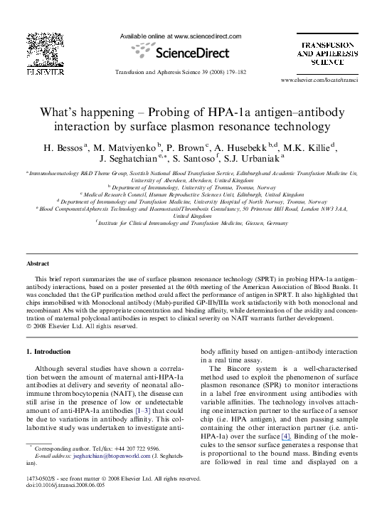 (PDF) What’s happening – Probing of HPA-1a antigen–antibody interaction ...