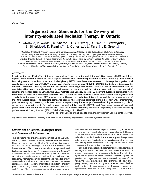 (PDF) Organisational Standards for the Delivery of Intensity-modulated ...