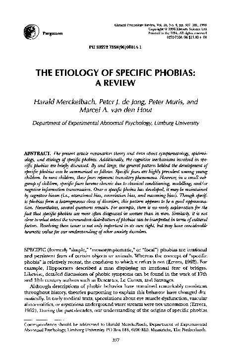 (PDF) The etiology of specific phobias: A review
