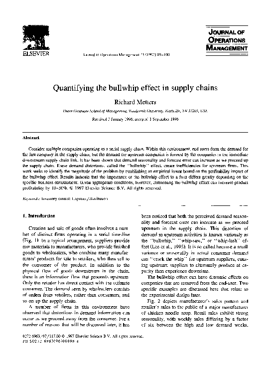 (PDF) Quantifying the bullwhip effect in supply chains