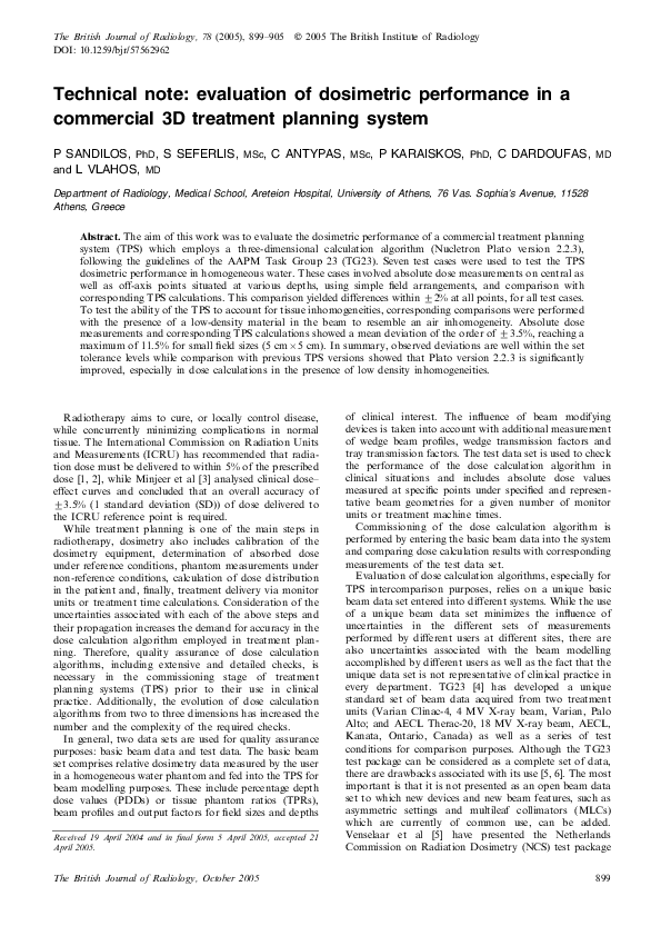 (PDF) Technical note: evaluation of dosimetric performance in a commercial 3D treatment planning ...