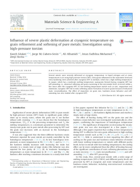 (PDF) Influence of severe plastic deformation at cryogenic temperature ...
