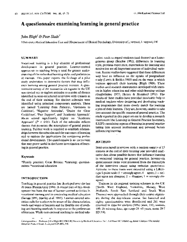 (PDF) A questionnaire examining learning in general practice