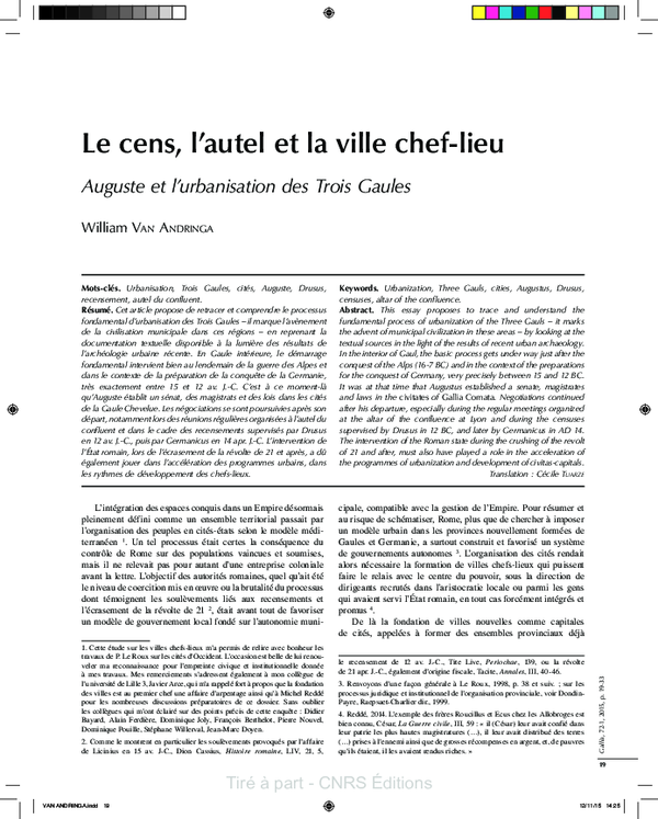 (PDF) Le cens, l'autel et la ville chef-lieu. Auguste et l'urbanisation ...