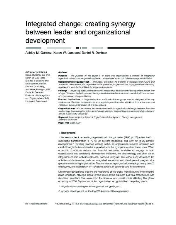 (PDF) Integrated change: creating synergy between leader and ...