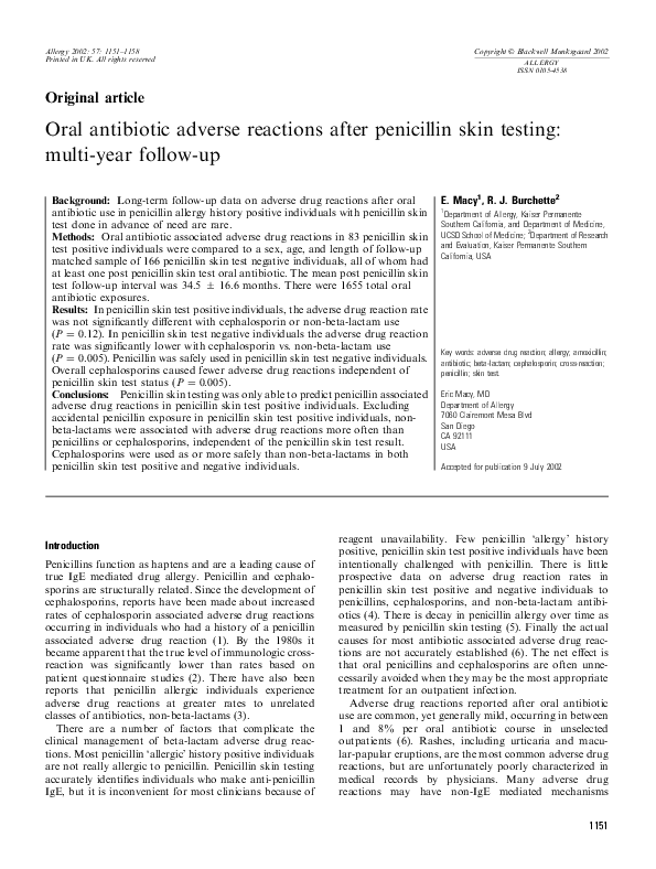 (PDF) Oral antibiotic adverse reactions after penicillin skin testing ...
