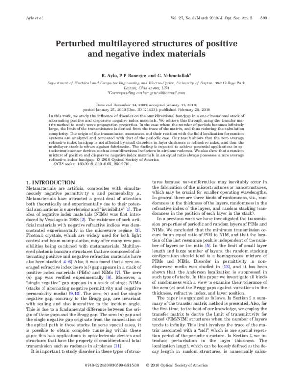 (PDF) Perturbed multilayered structures of positive and negative index ...