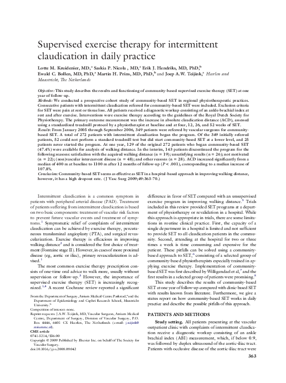 (PDF) Supervised exercise therapy for intermittent claudication in ...