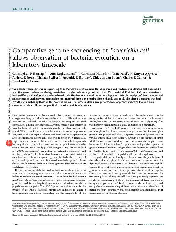 (PDF) Comparative genome sequencing of Escherichia coli allows ...