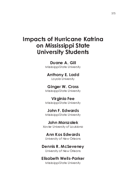 (PDF) Impacts of Hurricane Katrina on Mississippi State University Students