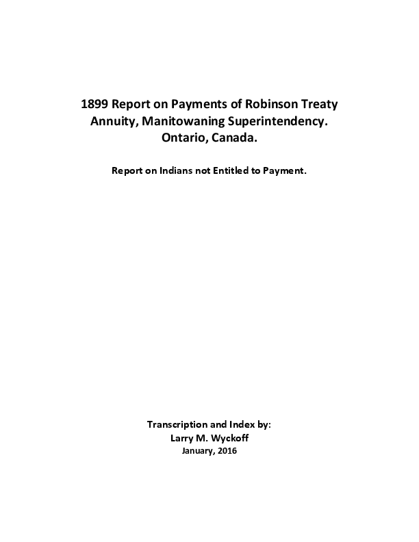 (PDF) 1899 Report on Payments of Robinson Treaty Annuity, Manitowaning ...