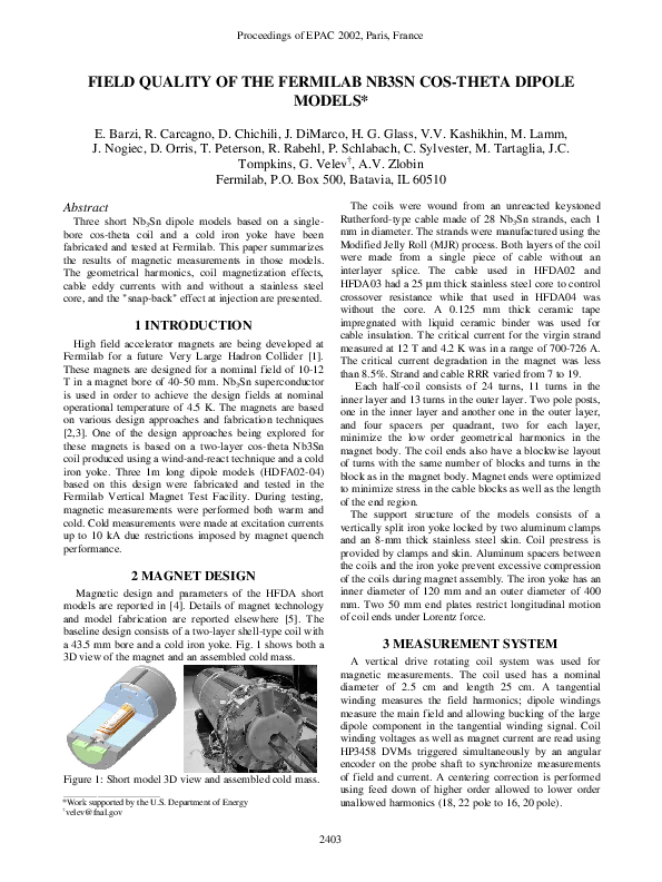 (PDF) Field quality of the Fermilab NB3SN cos-theta dipole models ...