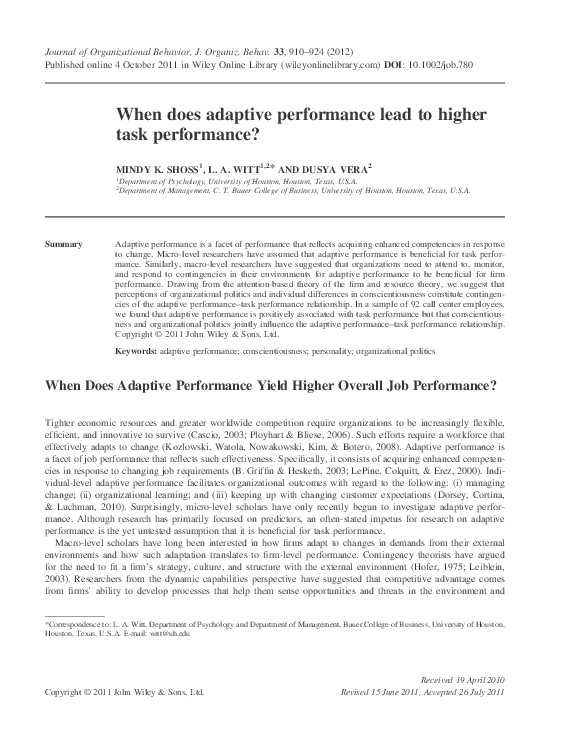 (PDF) When does adaptive performance lead to higher task performance?