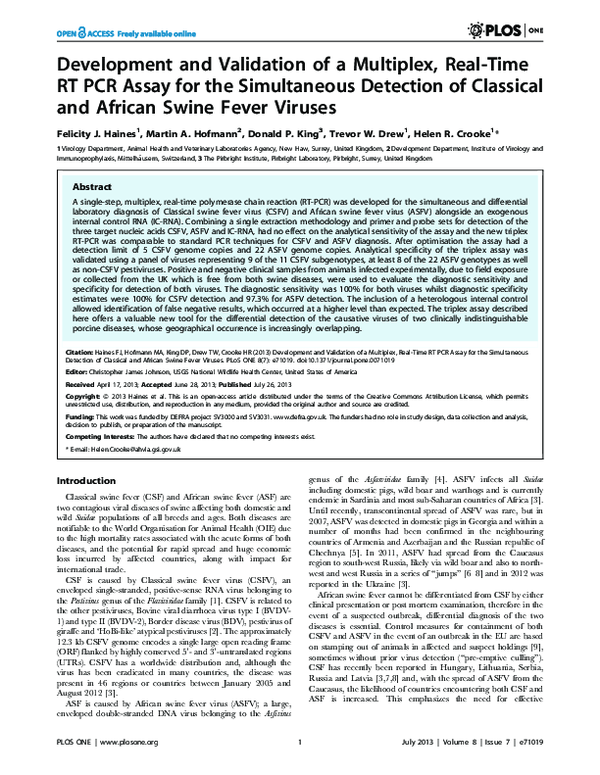 Pdf Development And Validation Of A Multiplex Real Time Rt Pcr Assay