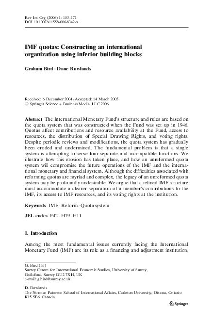 (PDF) IMF quotas: Constructing an international organization using ...