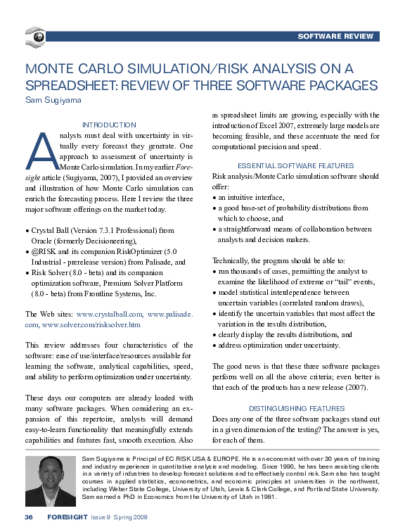 (PDF) MONTE CARLO SIMULATION/RISK ANALYSIS ON A SPREADSHEET: REVIEW OF THREE SOFTWARE PACKAGES