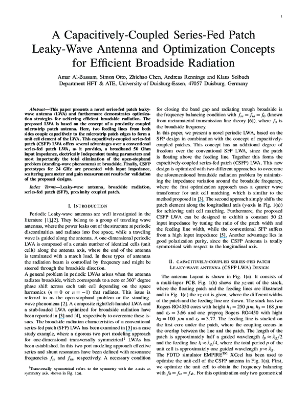 (PDF) A capacitively-coupled series-fed patch leaky-wave antenna and optimization concepts for ...