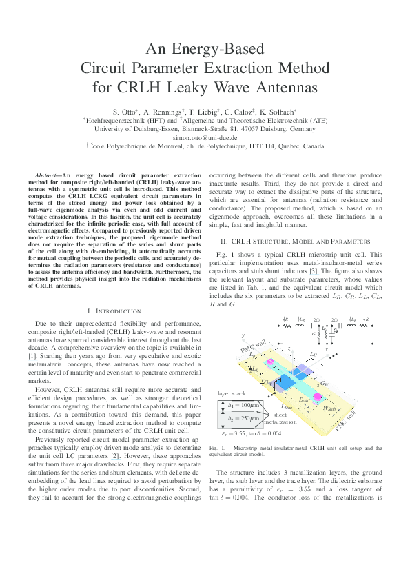 (PDF) An energy-based circuit parameter extraction method for CRLH leaky wave antennas