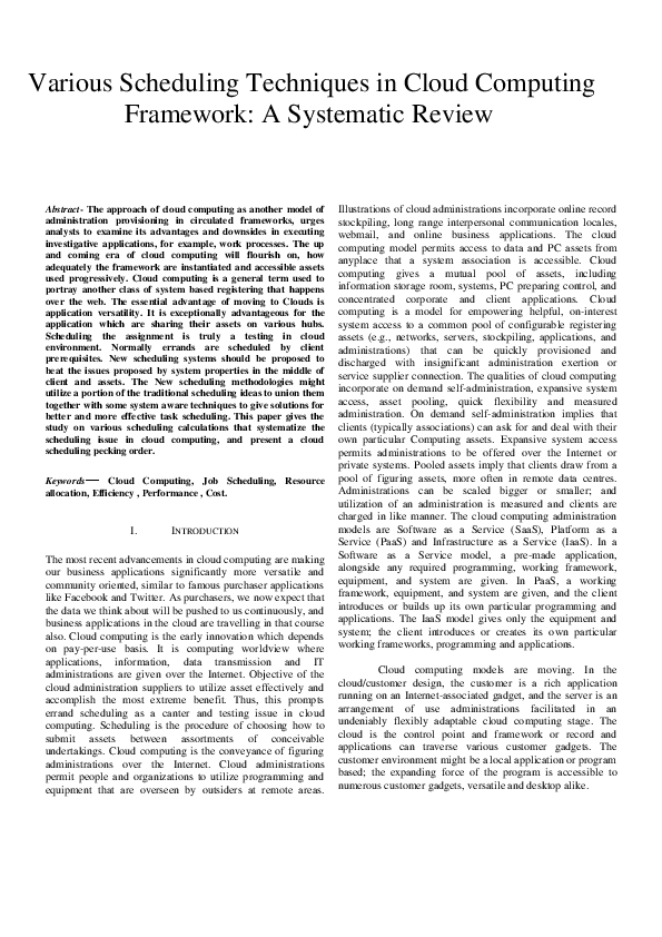 (PDF) Various Scheduling Techniques in Cloud Computing Framework: A ...