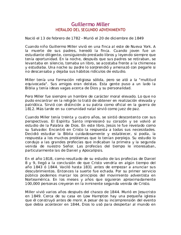 (DOC) La biografia de Guillermo Miller