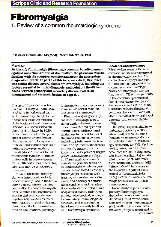 (PDF) Fibromyalgia, 1. Review of a common rheumatologic syndrome