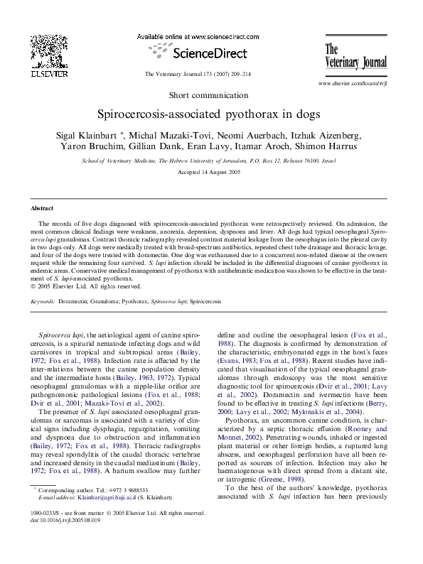 (PDF) Spirocercosis-associated pyothorax in dogs
