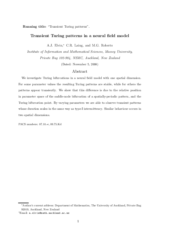 (PDF) Transient Turing patterns in a neural field model