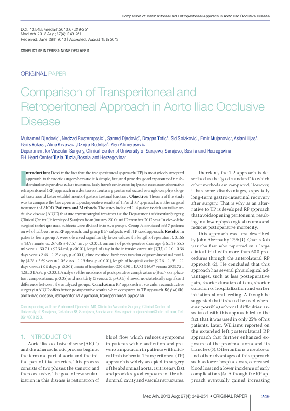 (PDF) Comparison of Transperitoneal and Retroperitoneal Approach in ...