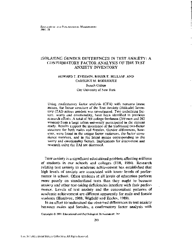 (PDF) Isolating Gender Differences in Test Anxiety: A Confirmatory ...
