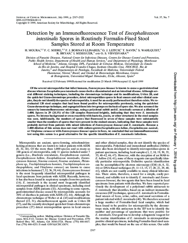 (PDF) Real-Time PCR Method for Detection of Encephalitozoonintestinalis ...