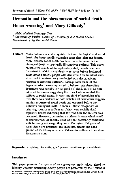 (PDF) Dementia and the phenomenon of social death
