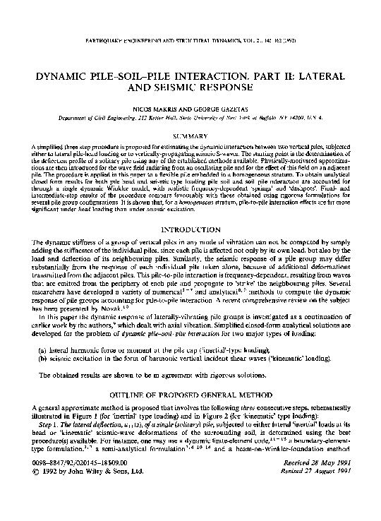 (PDF) Dynamic Pile-Soil- Pile Interaction Part II. Lateral and Seismic Response