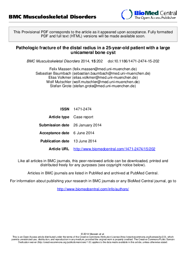 (PDF) Pathologic fracture of the distal radius in a 25-year-old patient ...