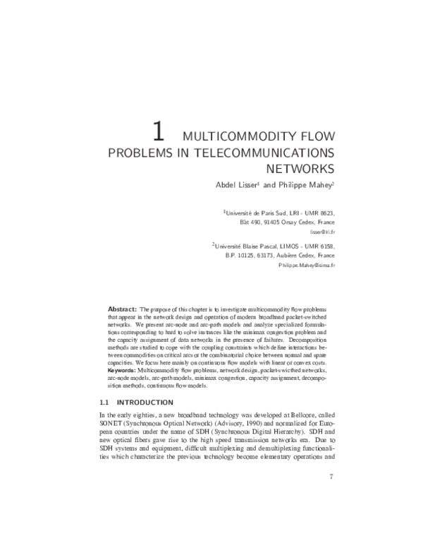 (PDF) Multicommodity Flow Problems and Decomposition in Telecommunications Networks | Abdel ...