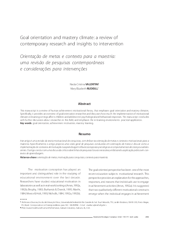 (PDF) Goal orientation and mastery climate: a review of contemporary ...