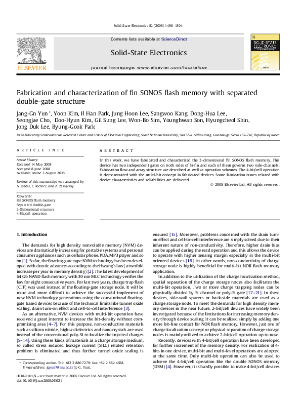 (PDF) Fabrication and characterization of fin SONOS flash memory with ...