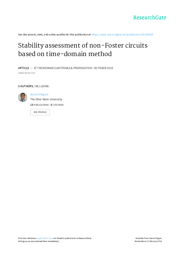 (PDF) Stability Assessment of non-Foster circuits based on time-domain ...